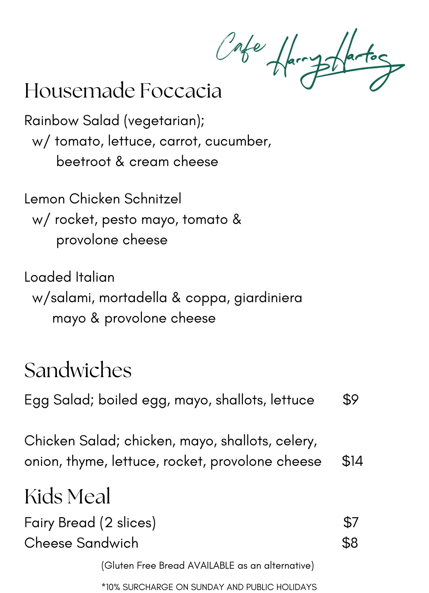 Café Harry Hartog Menu